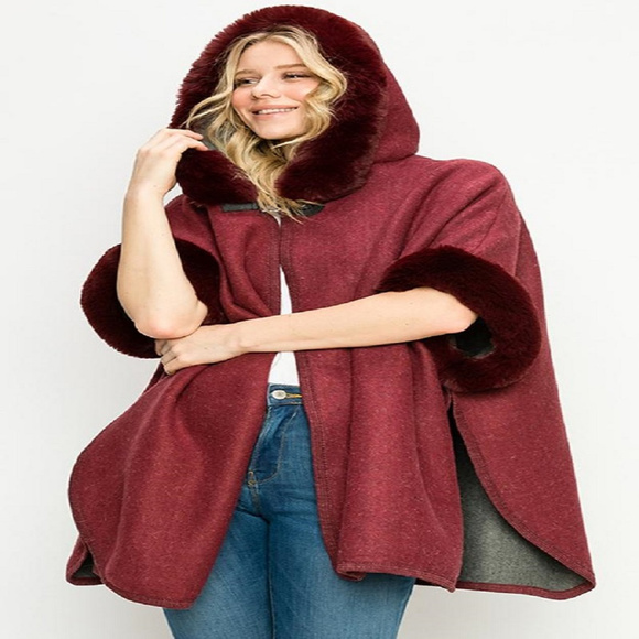 Other | New Faux Fur Trim Cape Ruana Wrap | Poshmark
